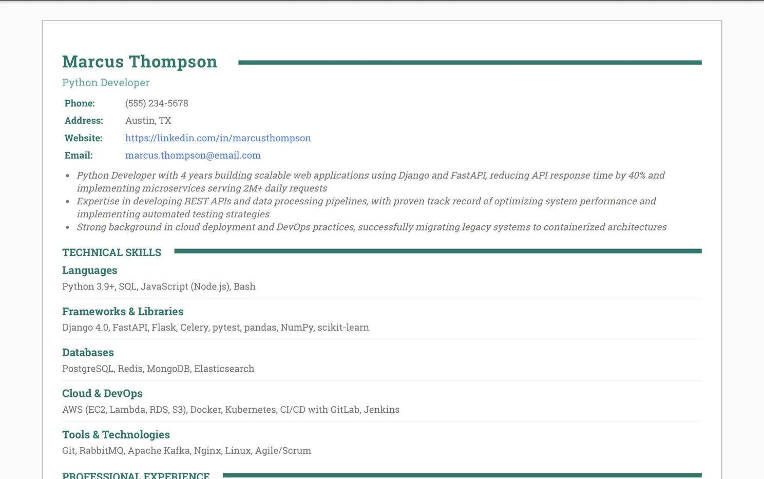 Python Developer Resume Example (with Expert Advice and Tips) - Resumonk